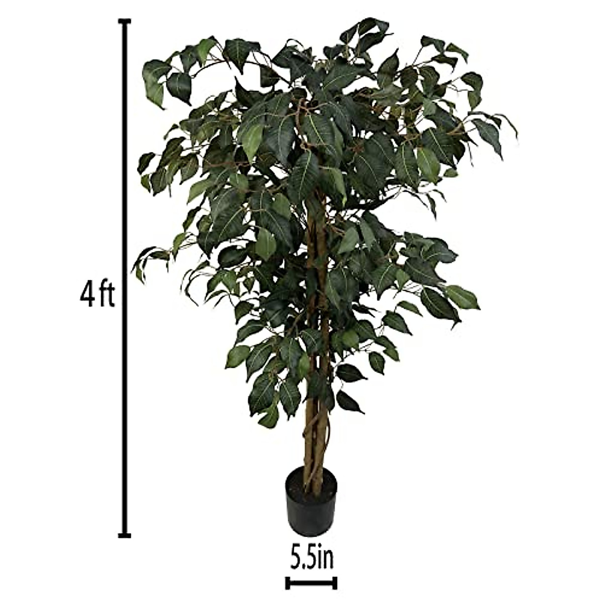 VIGGDA Artificial Ficus Trees 4ft（2pack） with Silk Leaves and Natural Trunk, Faux Ficus Tree with Sturdy Plastic Nursery Pot, Fake Ficus Tree for Office Home Farmhouse for Indoor Outdoor Decor