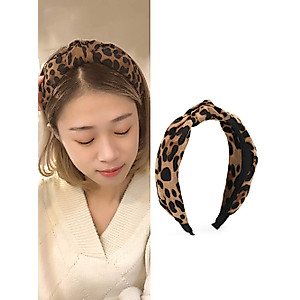 Leopard Print Headband for Women Girls, Wide Knotted Bow Headbands Leopard Print Headband Cheetah Hairband Hair Accessories Head Band Wrap