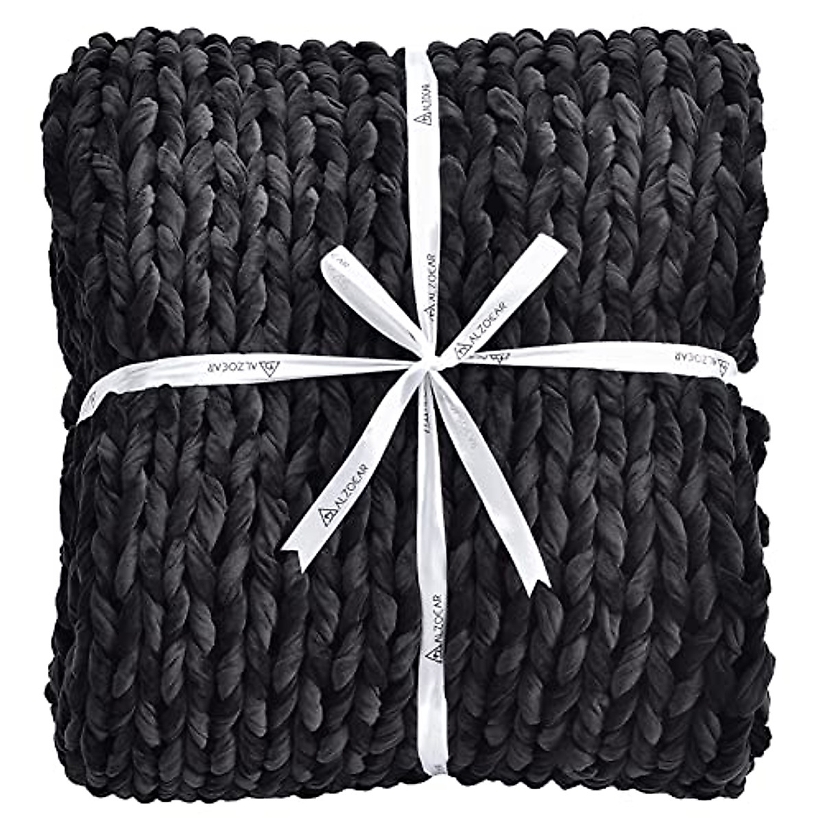 Handmade Chunky Knitted Weighted Blanket Velvet Knit Throw for Sleep,No Filler,Evenly Weighted,Soft Cozy(Black,51"x63"-13.5lbs)