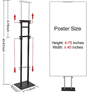KOOV Poster Stand, Sign Holder Floor Stand, Double Sided Banner Stand with Non-Slip Base, Metal Heavy Duty Poster Board Stand, 75 Inches Height Adjustable Standing Sign Holder for Board Foam Display