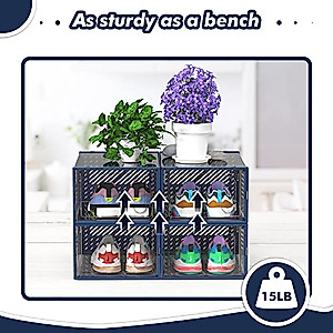 GONAT Large Shoe Organizers, Clear Shoe Boxes Stackable, Good Replacement For Shoe Rack, Under Bed, Blue.