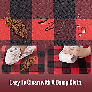 Carvapet Buffalo Plaid Kitchen Mat Cushioned Anti Fatigue Comfort Floor Mat Waterproof Non-Slip Kitchen Foam Rug Ergonomic Standing Mat for Home Kitchen Office Laundry, Black & Red,17.3"x28"
