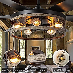 Ohniyou Farmhouse Ceiling Fan with Lights and Remote,52 inch Rustic Ceiling Fan with Caged Light Fixture, Retro Black Outdoor Ceiling Fans for Patio,Living Room,Dining Room,Bedroom