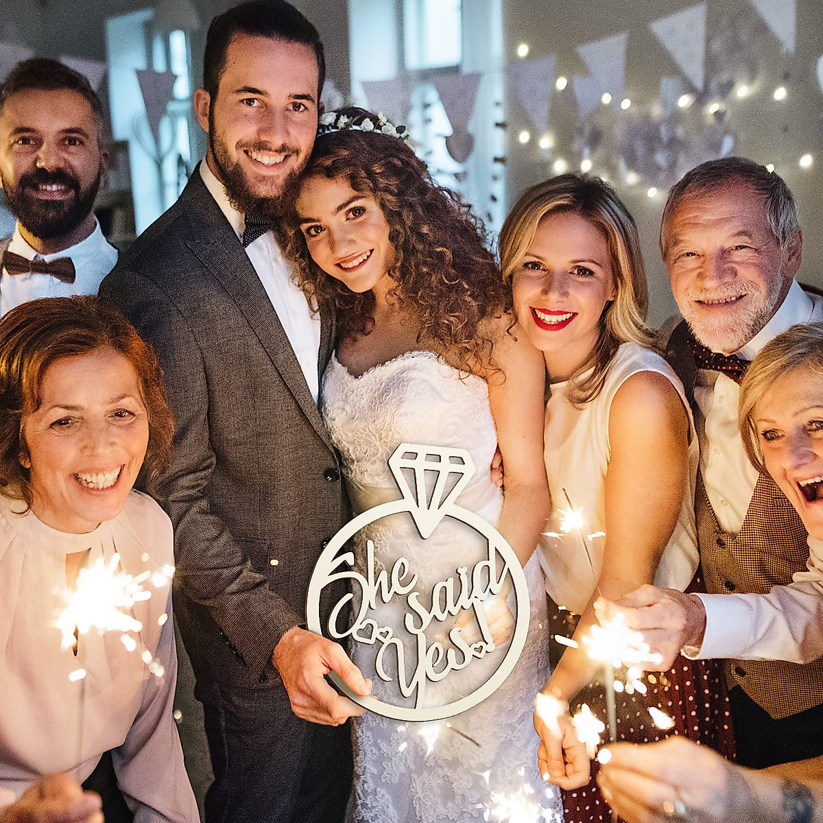 Youyole She Said Yes Wooden Sign 13.78'' x 11.22'' Diamond Ring Wood Cutout Sign Wedding Engagement Party Decorations Photo Booth Props with Hanging Rope Bridal Shower Rustic Engaged Hanging Sign