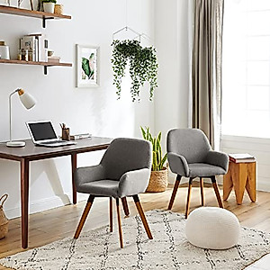 Art Leon Desk Chair No Wheels, Set of 2, Mid Century Modern Swivel Accent Chair, Linen Fabric Upholstered Office Chair Without Wheels, Solid Wood Legs, Gray