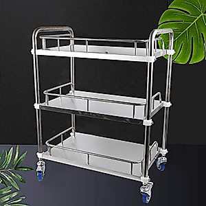 3-Shelf Utility Stainless Steel Cart ,Collapsible Kitchen Cart,Foldable Metal Rolling Cart,Lab Rolling Cart, Metal Storage Organizer Mobile Utility Cart