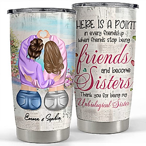 SANDJEST Personalized Best Friend Tumbler Unbiological Sister 20oz 30oz Tumblers with Lid Gift for Sister Best Friends Woman Girl Friendship Soul Sister Christmas Birthday