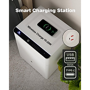 TIGERKING 3-in-1 Biometric Heavy Nightstand Safe, Lockable Drawer Gun Safes with Wireless Charging Station, Home Safe Adjustable Lighting with USB & Type-C Port for Bedroom Office, White