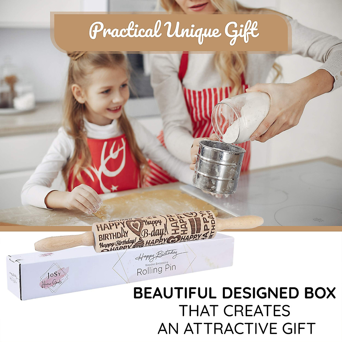 Happy Birthday Embossed Rolling Pin I EXTRA DEEP engraved rolling pin for Cookies I Rolling Pin with Design for Baking I Embossing rolling pin | Rolling Pin Made of Beech Wood I Baking rolling pin