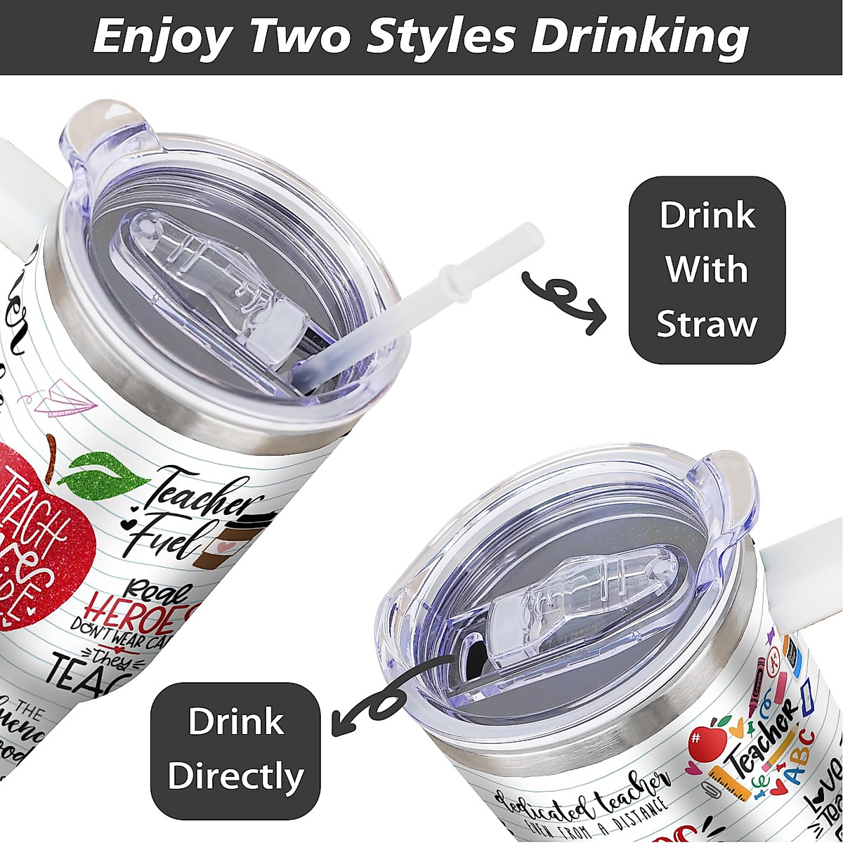 qoepfnsh Teacher Tumbler 40 oz Tumbler with Handle Teacher Travel Coffee Mug Cup Water Bottle Stainless Steel Insulated 40oz Tumblers with Lid and Straw Teacher Gifts for Women