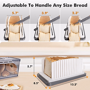 Bread Box&Bread Slicer, Bread Slicer for Homemade Bread, Large Bread Box Airtight with Lid, Time Recording Bread Container for Homemade Bread, Toast, Bagel, Donut and Cookies (Box:11.2"x7.5"x6.1"/8L)