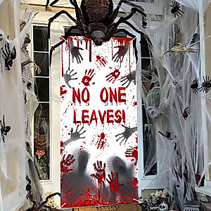 Avezano Halloween Door Decorations Halloween Window Door Cover Bloody Handprints Shadowy Figure Halloween Banner Decorations Indoor Outdoor