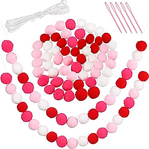60 Pieces Felt Ball Garland Felt Pom Poms Handmade Felt Ball Garland Colorful Decorative Felt Balls for St. Patrick's Day Easter Wall Decoration (Red, Pink, Rose Red, White)