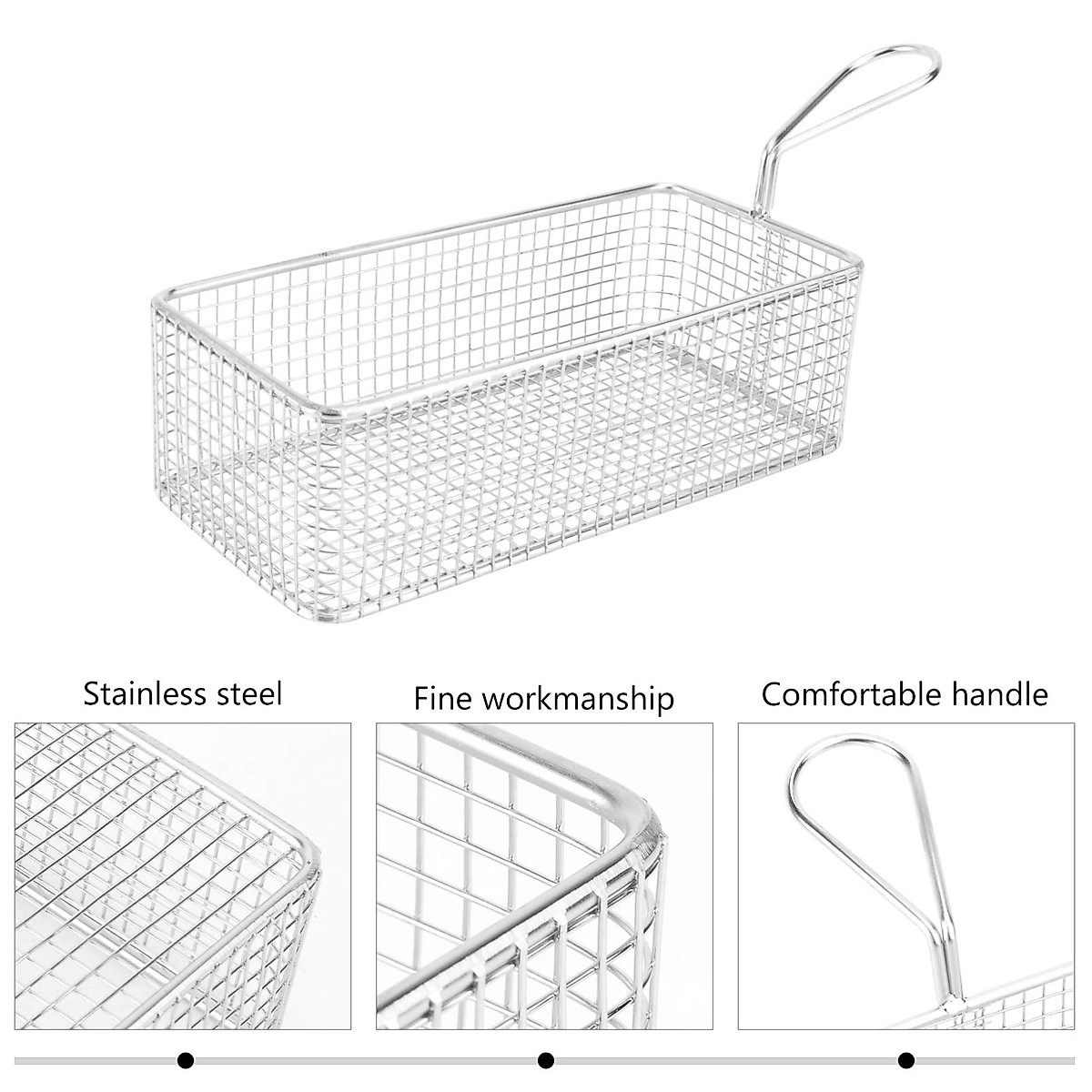YARDWE Snack Serving Round Serving Tray Frying Basket for Pot Deep Fryer Basket Turkey Fryer Basket Food Tray French Fries Basket Stainless Steel Fry Basket Frying Pan Rectangle