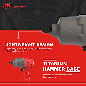 Ingersoll Rand 2235TiMAX-R 1/2" Drive Air Impact Wrench, Lightweight 4.6 lb Design, Powerful Torque Output up to 1,350 ft-lbs, Titanium Hammer Case, Max Control, Red