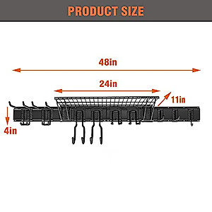 Wallmaster Tool Storage Rack With Wall Shelf, Garage Storage Wall Mount Tool Organizers Heavy Duty Racks Adjustable Wall Hanger System (9Hooks&2Rails&Storage Shelf)