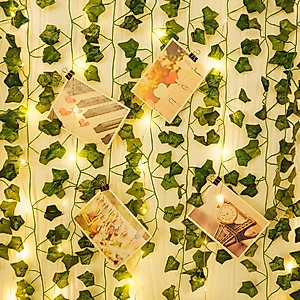 18 Pcs 118ft Artificial Ivy Garland Fake Vines Plants Vine with 200 Led String Lights and Remote Control for Bedroom Garden Home Kitchen Office Outdoor Wall Decor