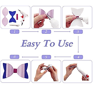 AOUXSEEM 50 Set 【Random Colors】 Bows DIY Making Kit for Beginners, Pre Cut Faux Leather Hairbows Contains Printed/Glitter/Embossed/Textured Fabric, with Alligator Clips for Women Girls Handmade Gift