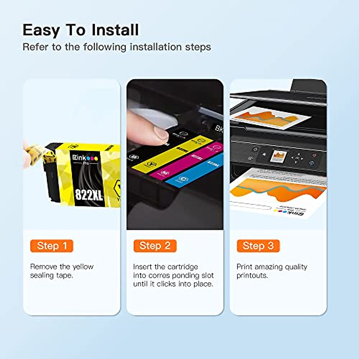 E-Z Ink Pro 822XL Remanufactured Ink Cartridgee Replacement for Epson 822 XL 822XL T822 High Yield to use with EPSON Workforce Pro WF-3820 WF-4820 WF-4830 (4 Pack,1 Black, 1 Cyan, 1 Magenta, 1 Yellow)