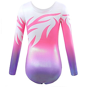 EASTBUDDY Long Sleeve Leotards for Girls Gymnastics Sparkly Toddler Gymnastics Leotard Tumbling Outfit Pink 10-12 Years