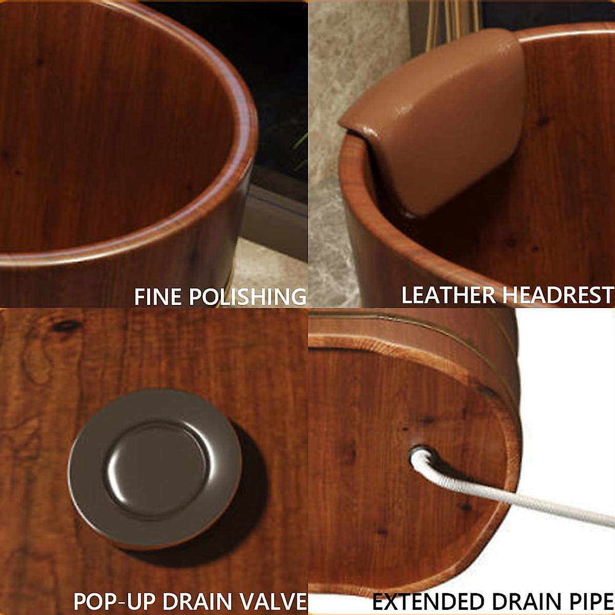 MegLob Free Standing Cedar Wood Bathtub, Luxurious Wooden Deep Soaking Tub Alone Stand Kit, Soaking SPA Tub Classic Stand with Insulation Cover, Oval Shape Solid Wood Bathtub Lit,100cm/39.37"