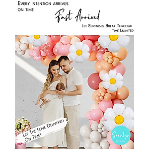 Soonlyn Daisy Balloon Arch Garland 13Ft 12In Groovy Balloon Arch Kit Boho Nude Beige Balloons 5pcs Flower Foil Daisy Balloons White Sand Pink Boho Balloons for Baby Shower Bridal Shower Birthday Party