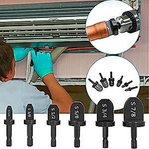 6PCs Swaging Tool Drill Bit Set Copper Aluminum Pipes Expansion Tube Expander Drill Bit Air Conditioner Maintenance HVAC Tools(Hex Shank)