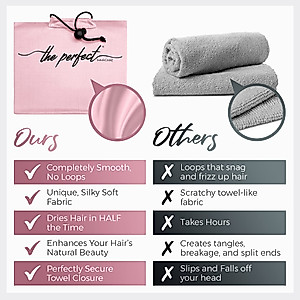 Microfiber Hair Towel Wrap for Women - Gift and Travel - Smooth like Silk - Curly, Wavy, Straight Hair Girls - Plopping Essential - Anti-Frizz, Fast Drying, Works Better than a Cotton T-Shirt
