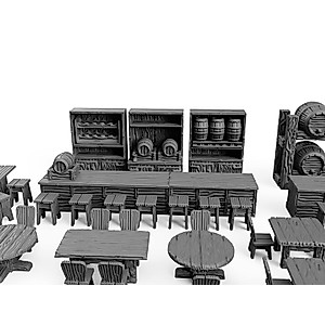 Tavern Bar Furniture Set DND Terrain 28mm for Dungeons and Dragons, Pathfinder, Warhammer 40k, RPG, Miniatures, Age of Sigmar, Tabletop, D and D Gifts