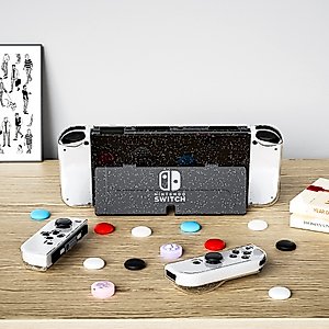 FUNDIARY Glitter Dockable Cover Case Compatible with Nintendo Switch OLED, Protective Shell for Switch OLED and Comfort Grip for Joy Con with Screen and 12 Thumb Caps - Glitter TPU Joy Con Case
