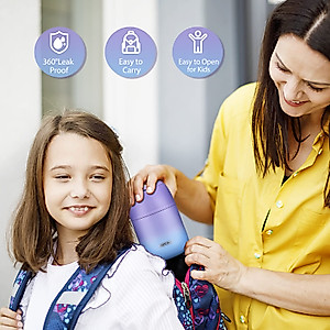 17 oz Insulated Lunch Containers Hot Food Jar, Wide Mouth Lunch Thermo for Hot Food Kids Adults, Vacuum Stainless Steel Thermo Lunch Box With Handle Folding Spoon for School, Office(Purple blue)