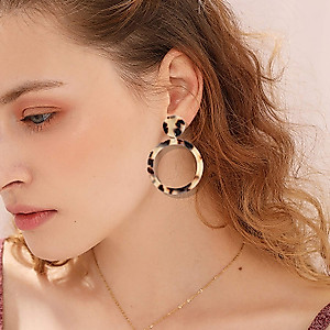 Acrylic for Women Geometry Resin Drop Dangle Earrings Bohemia Tortoise Shell Hoop Earrings Mottled Statement Stud Earrings Fashion Jewelry (Leopard)