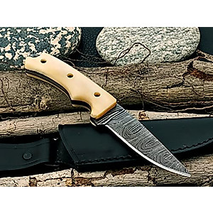 Custom Handmade Damascus Steel Hunting Knife Skinner knife Fixed Blade Knife 8 1/2'' Overall Camel Bone with Sheath BW-4145