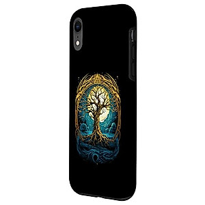 iPhone XR Odin Tree of Life Viking Valhalla Pagan Blue and Yellow Case