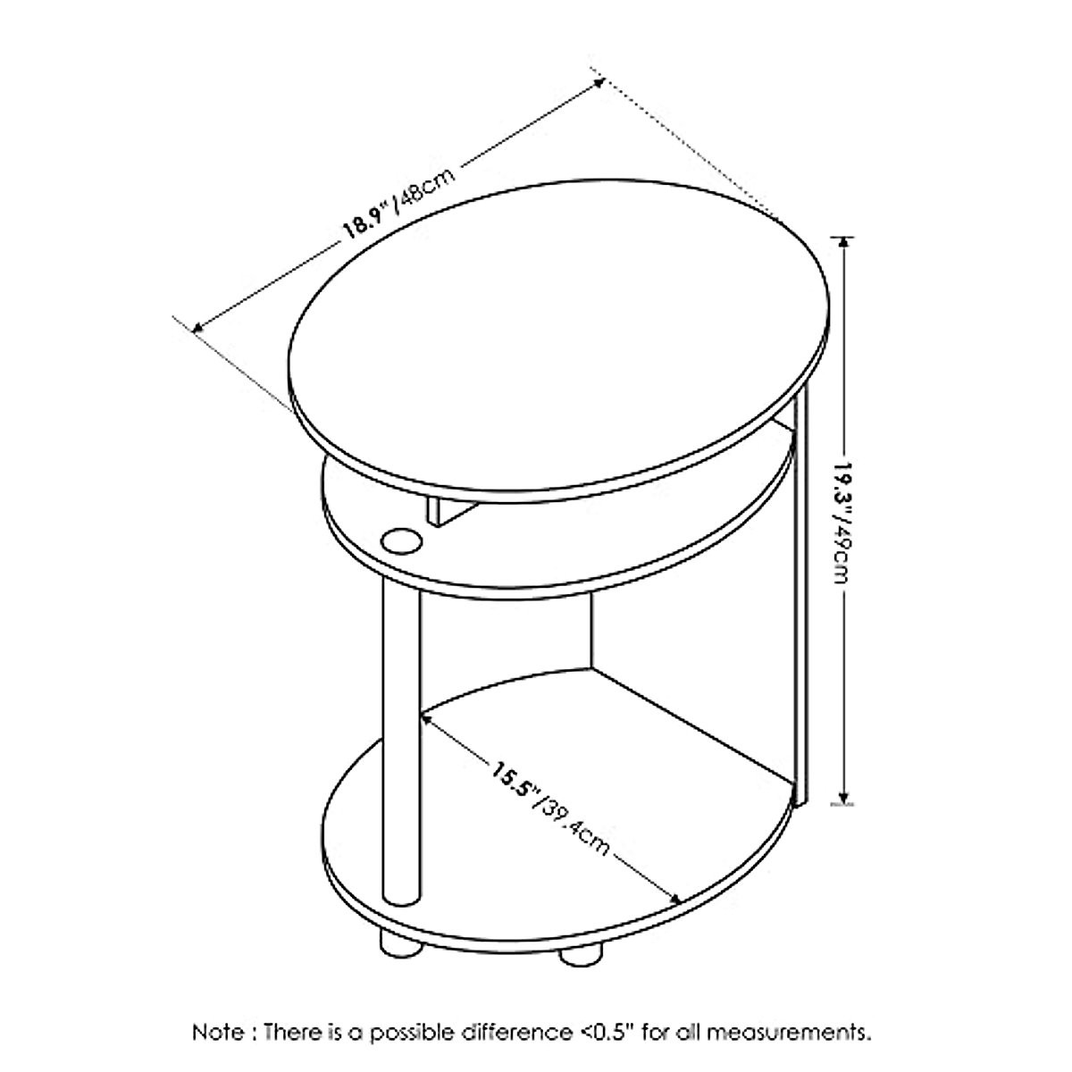 Furinno JAYA Simple Design Oval End Table Set of 2, Walnut,