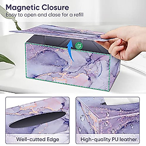 Tissue Box Holder, FINPAC Rectangular PU Leather Foldable Facial Tissue Napkin Box Covers Decor Holder for Living Room, Bathroom, Kitchen Countertop, Lilac Marble