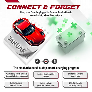 JMR Battery Charger for Porsche 911 Panamera Cayenne Macan Cayman 718 Boxter All Models Trickle Charger Conditioner Maintainer (No Lithium Mode)