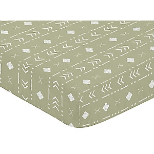 Sweet Jojo Designs Sage Green Boho Tribal Mudcloth Boy or Girl Fitted Crib Sheet Baby or Toddler Bed Nursery - White Woodland Bohemian Southwest Geometric Arrow Gender Neutral Aztec Mud Cloth