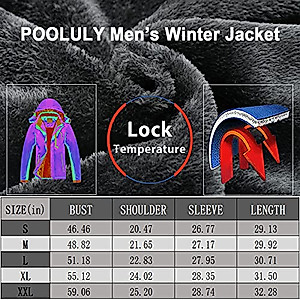 Pooluly Men's Ski Jacket Warm Winter Waterproof Windbreaker Hooded Raincoat Snowboarding Jackets Light Gray-2XL