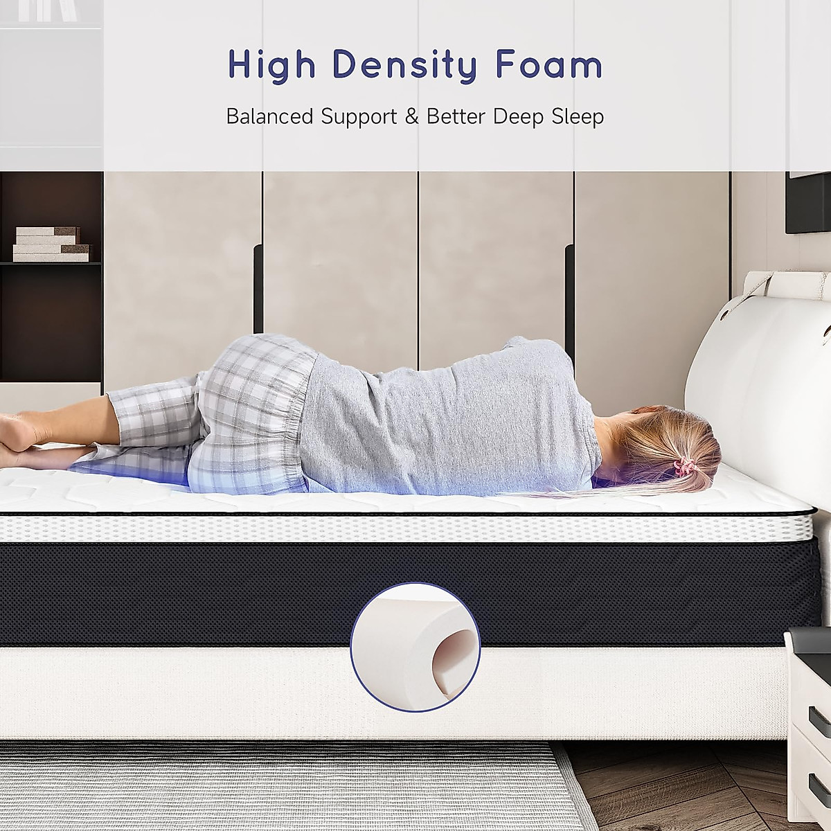 Z-hom King Mattress 14 Inch, King Mattresses Hybrid Spring Mattress in a Box, King Size Foam Innerspring Mattress with Motion Isolation & Pressure Relief for King Bed Frames, Medium Soft, White Grey