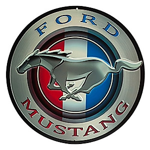 Open Road Brands Ford Mustang Round Embossed Metal Sign - Vintage Ford Mustang Sign for Garage or Man Cave