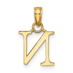 Solid 14k Yellow Gold N Block Initial Letter Alphabet Charm Pendant