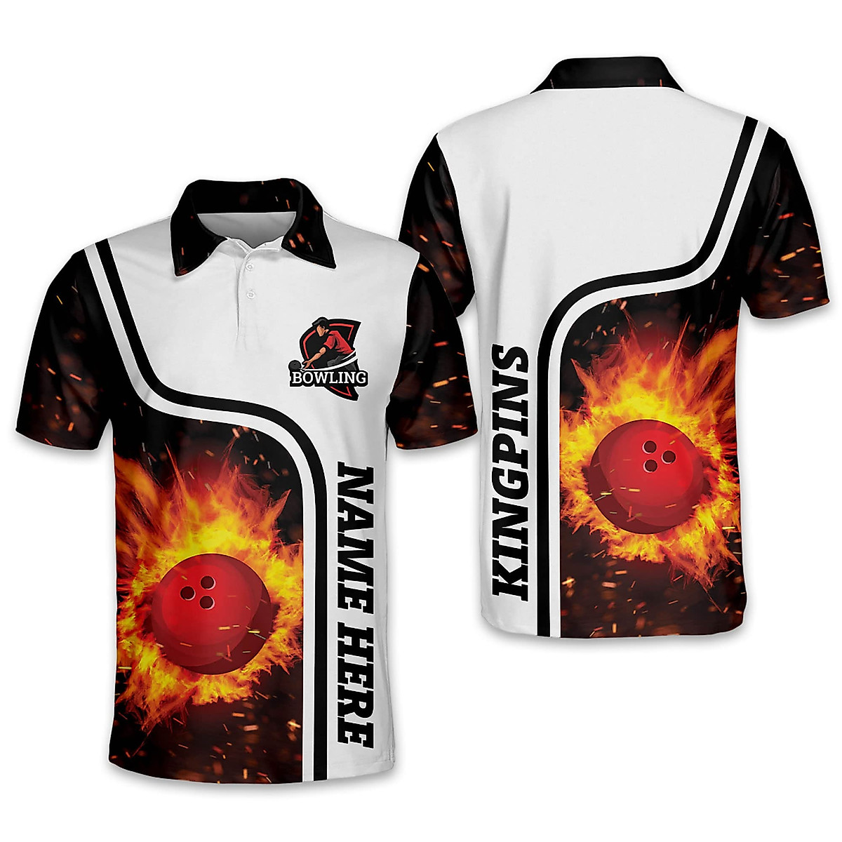 LEEVUS Custom Flame Bowling Shirts for Men Funny, King Pins Bowling Shirts, Fire Bowling Shirt, Bowling Gifts for Men