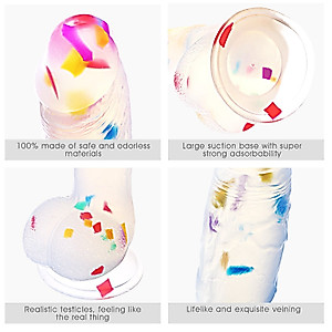 Louviva Dildo Realistic Clear Silicone Suction Cup Women Sex Toy, Adults Sex Toy for Women/Men/Gay (Colorful, 7.6 Inch)