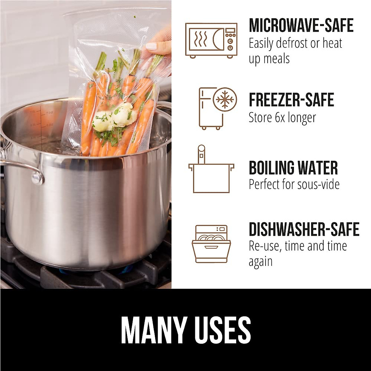 Gorilla Grip Airtight Vacuum Sealer Bags, 2 Pack, 6x Fresher Food, Pack A Meal Saver, Leakproof, Puncture Resistant, Prevents Freezer Burn, for Sous Vide, Microwave and Dishwasher Safe, 8 IN x 50 FT