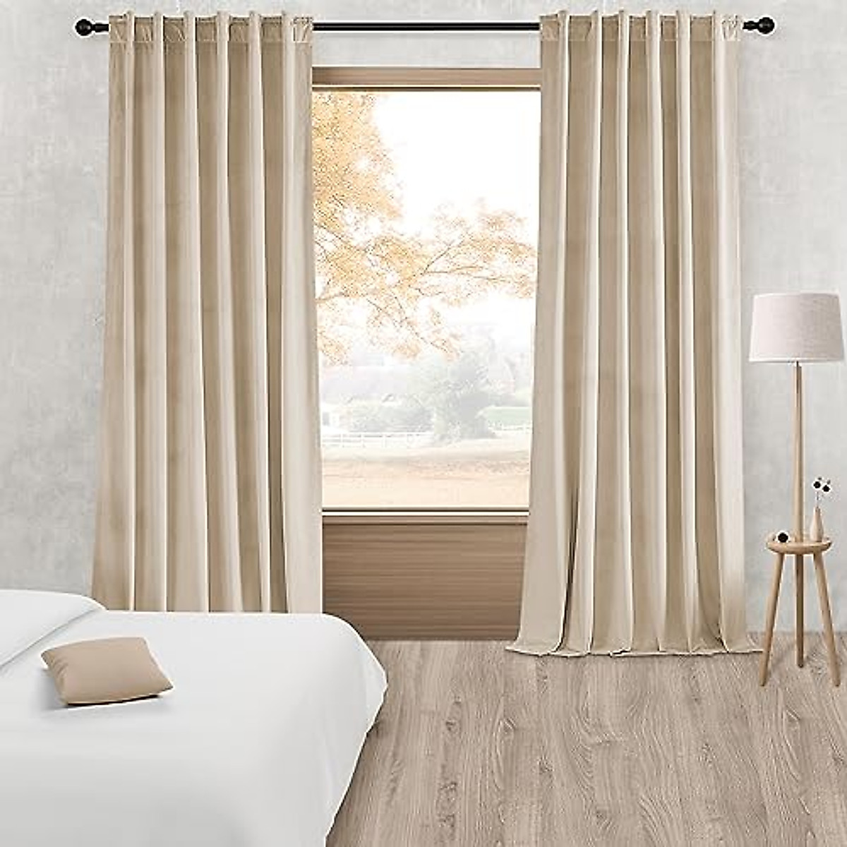 Topfinel Cream Velvet Curtains for Bedroom 96 Inches Length 2 Panels Modern Boho Rod Pocket Blackout Window Treatments Curtains 96 Inches Long for Living Dinning Room Nursery Sliding Door,52x96,Beige