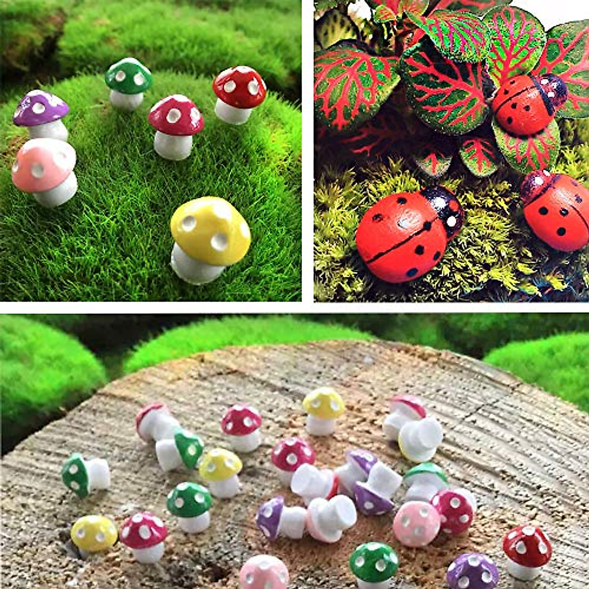 Tophappy 100pcs Miniature Fairy Garden Ornaments Kit Set, Ladybugs,Mushrooms, Flowers with Tools for DIY Fairy Garden Décor