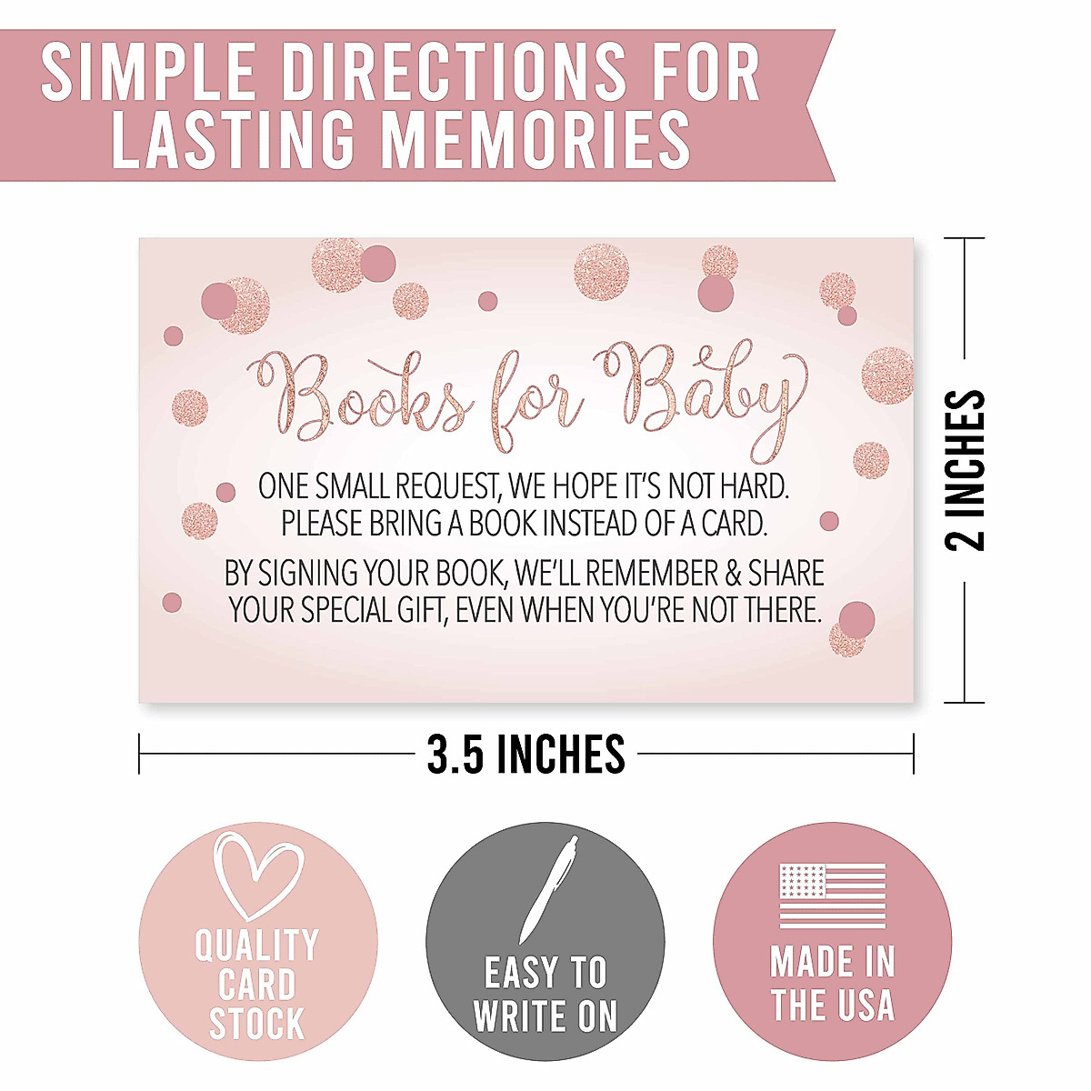 25 Book Request Baby Shower Guest Book Alternative - Gold Baby Shower Invitation Inserts, Books For Baby Shower Request Cards, Bring A Book Instead Of A Card, Baby Shower Book Request For Girls