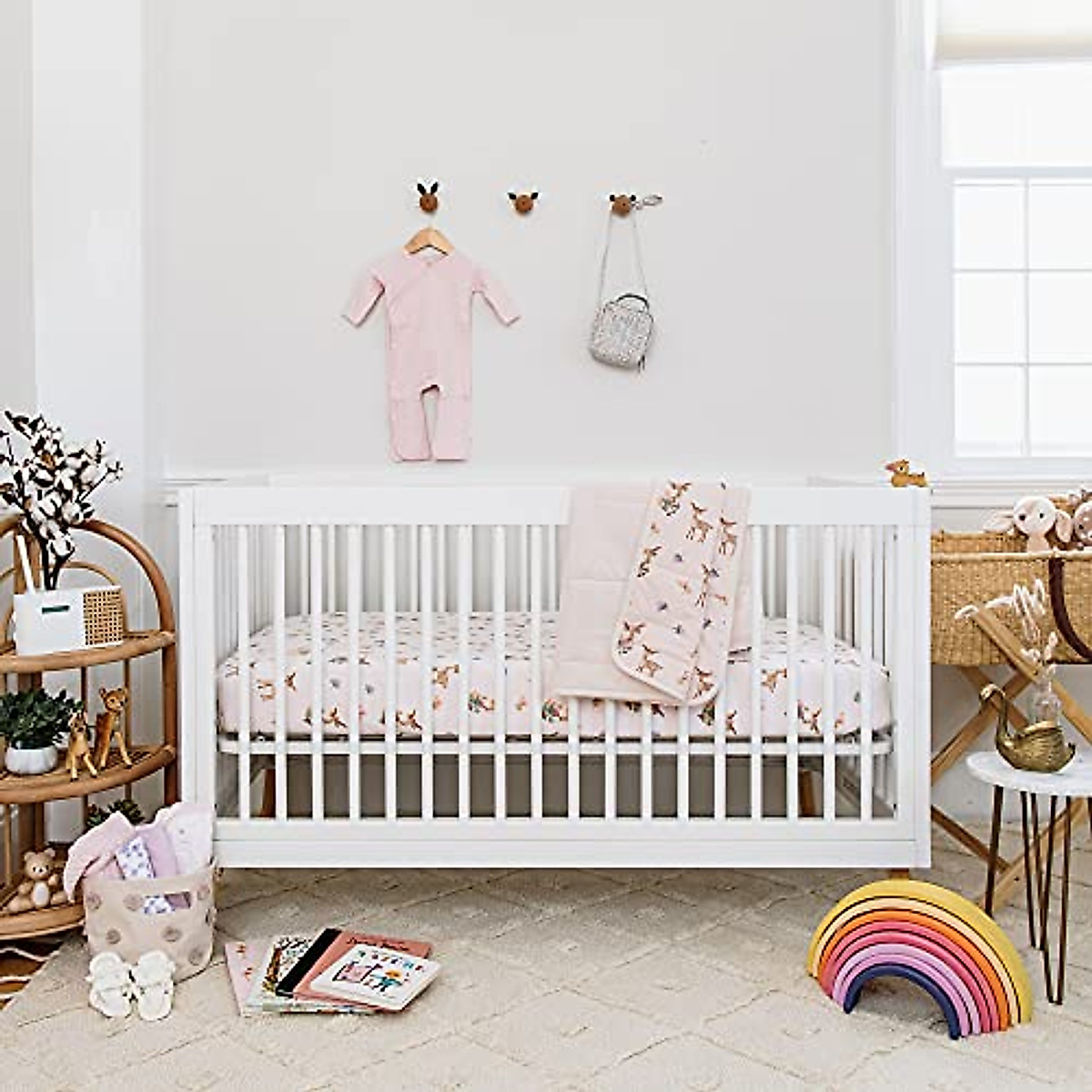 Burts Bees Baby Infant Reversible Blankets 100% Organic Cotton GOTS Certified - Sweet Doe Prints with Quilting Pattern Soft Nursery Blanket with 100% Polyester Fill for Size 30 x 40 Inch