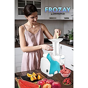 Drinkpod Frozay: The Ultimate Healthy Frozen Dessert Maker - Dairy-Free, Vegan Ice Cream, Soft Serve Frozen Yogurt, Fruit Sorbet, and Sherbet Machine with Simple One Push Operation With Recipe Book (Frozay White)